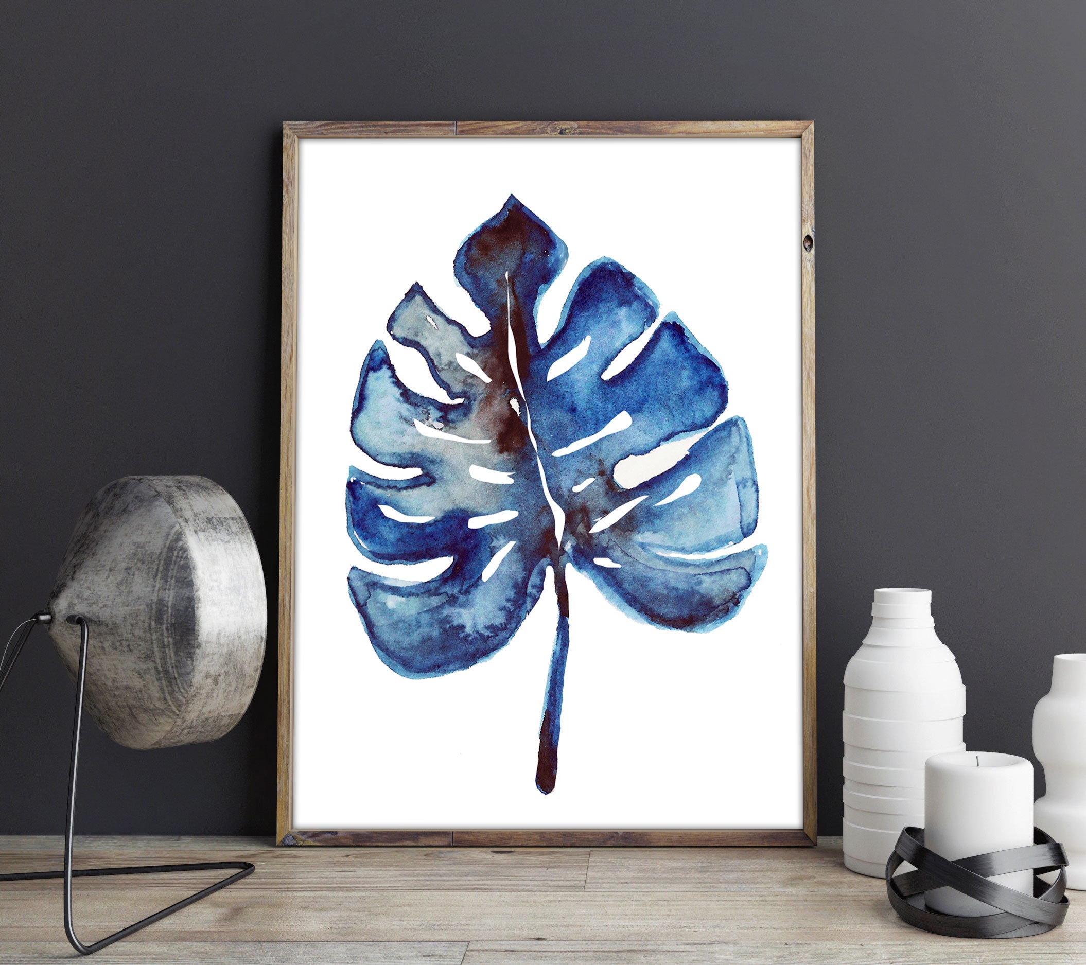 Set of 4 Botanical Prints Navy Blue Wall Art Set Botanical | Etsy