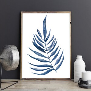 Navy Blue Wall Art, Palm Tree Print, Leaf Print, Set of Two Prints ...