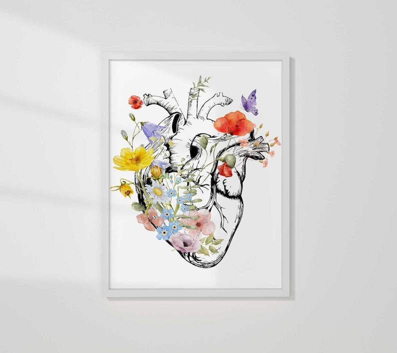 Heart Anatomy Poster Human Heart Print With Flowers Med - Etsy Canada
