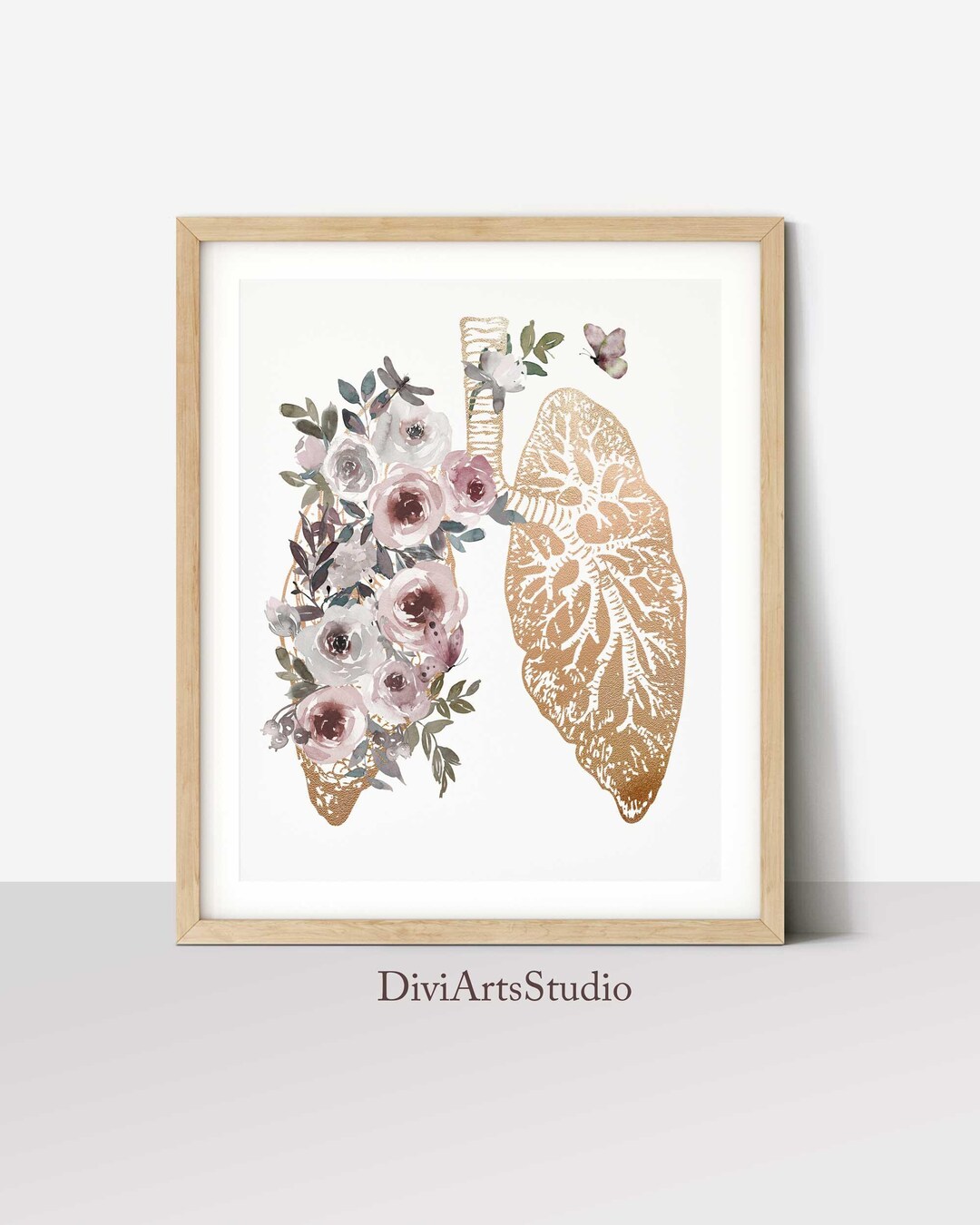 Gold Lungs Art, Lungs Flower Print, Respiratory Therapy Gift ...