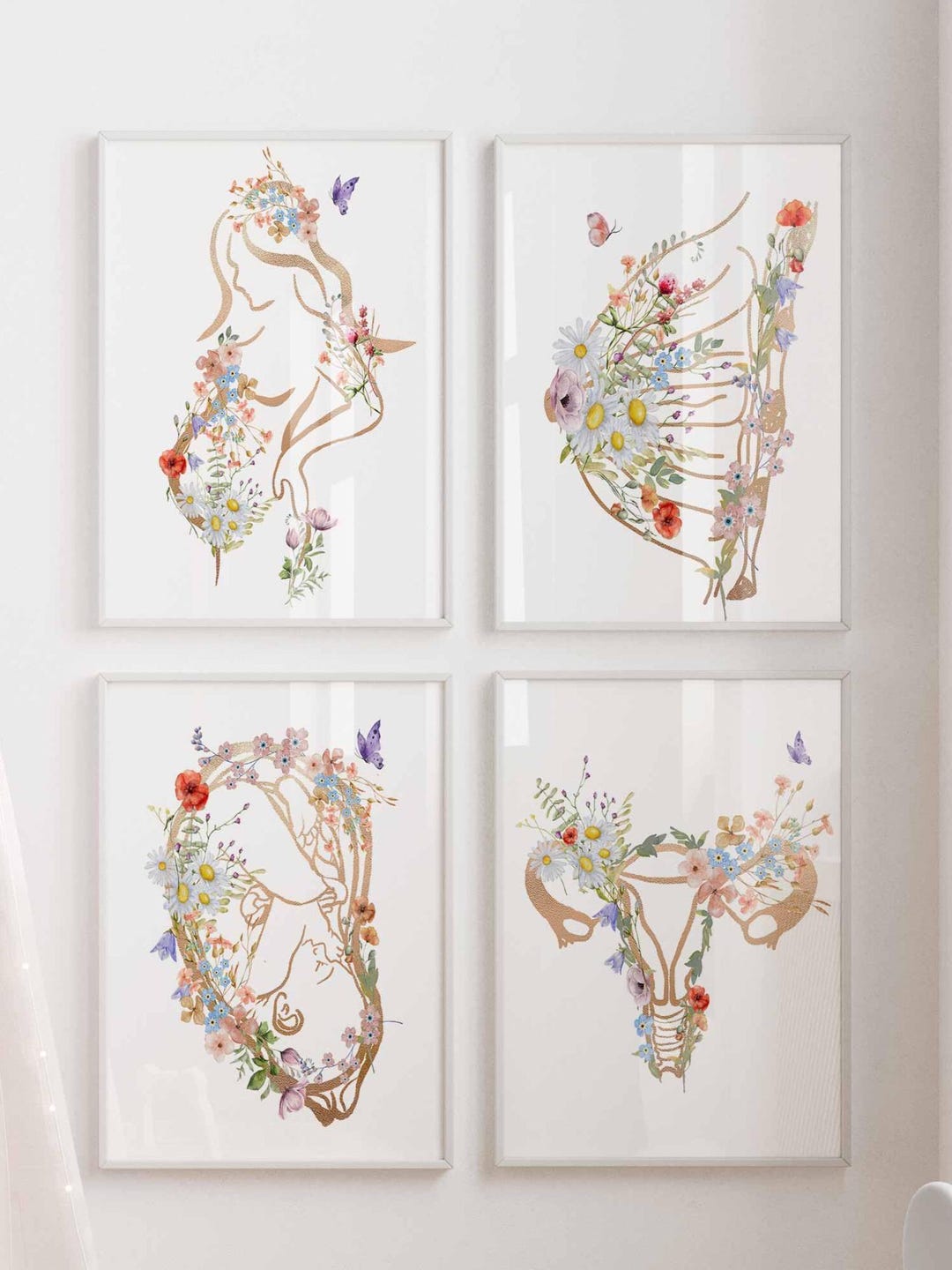 Pregnancy Wall Art, Floral Midwife Print, Gynaecology Poster, Set of 4 ...