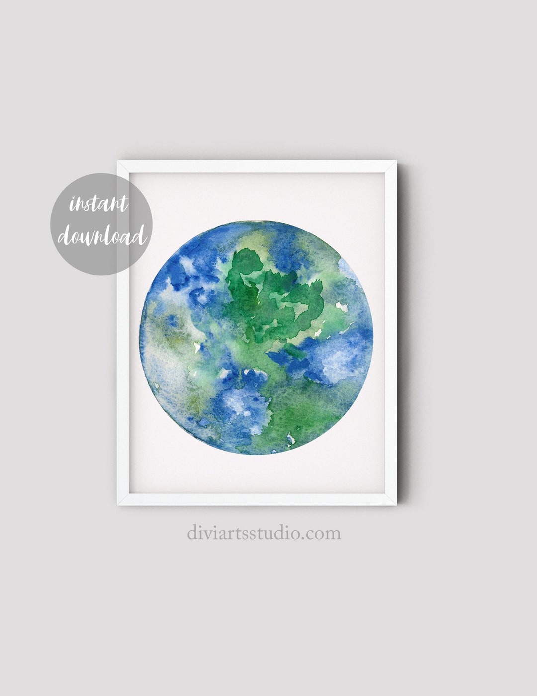Earth Printable, Watercolor Earth Wall Art, Earth Poster, Planet Print ...