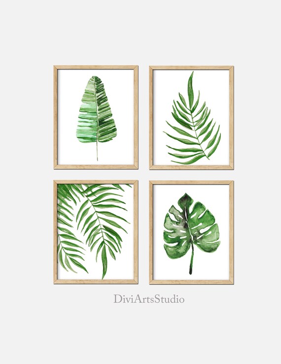 Leaf Printable Wall Art Download Set of 4 Leaf Prints Banana - Etsy