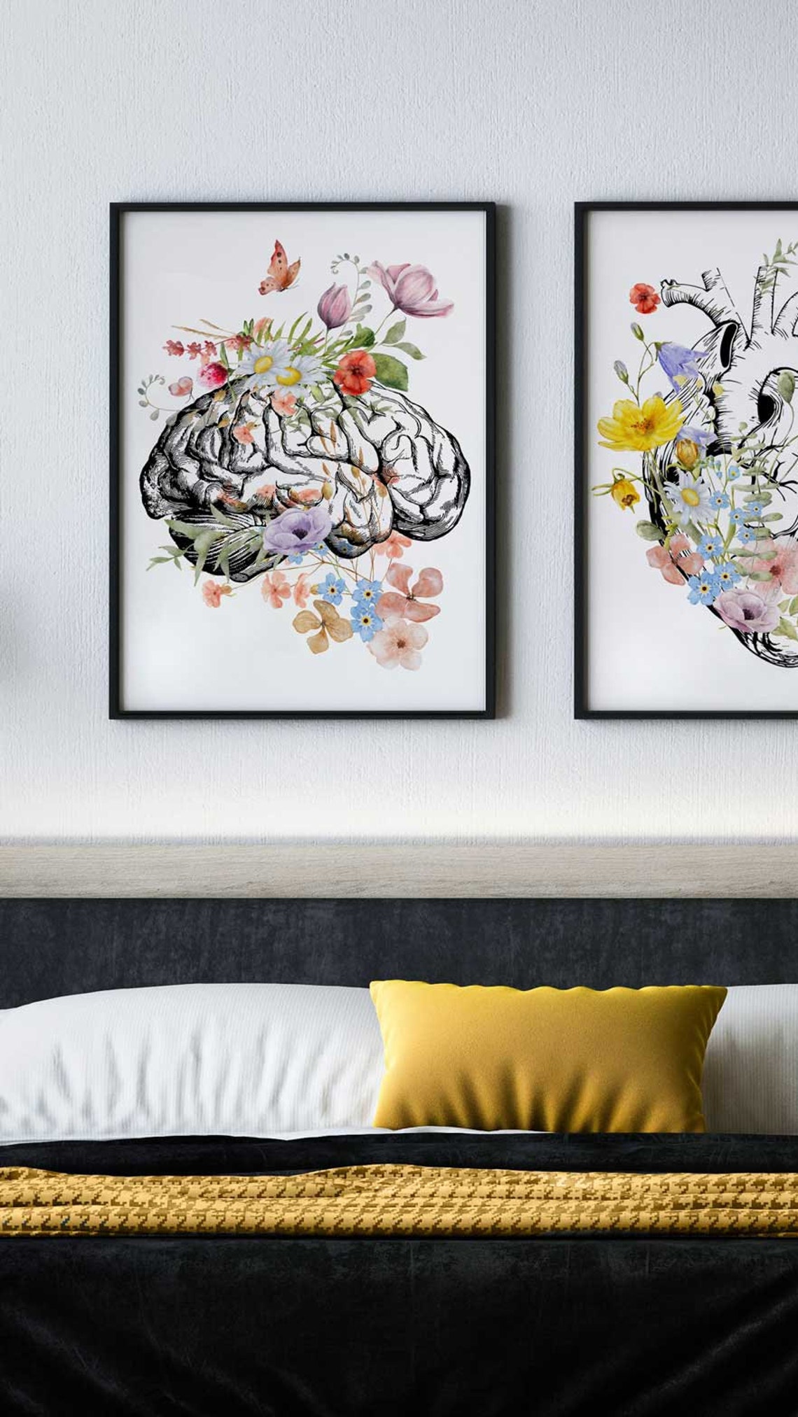 Brain Anatomy Poster, Watercolor Brain Art Flower, Psychology Student ...