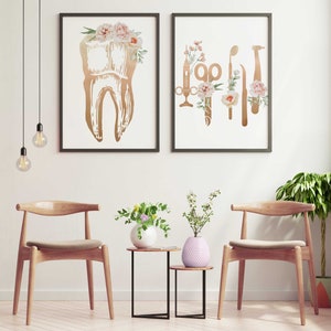 Dentist Office Decor, Tooth Dental Art Print, Floral Anatomy Teeth ...