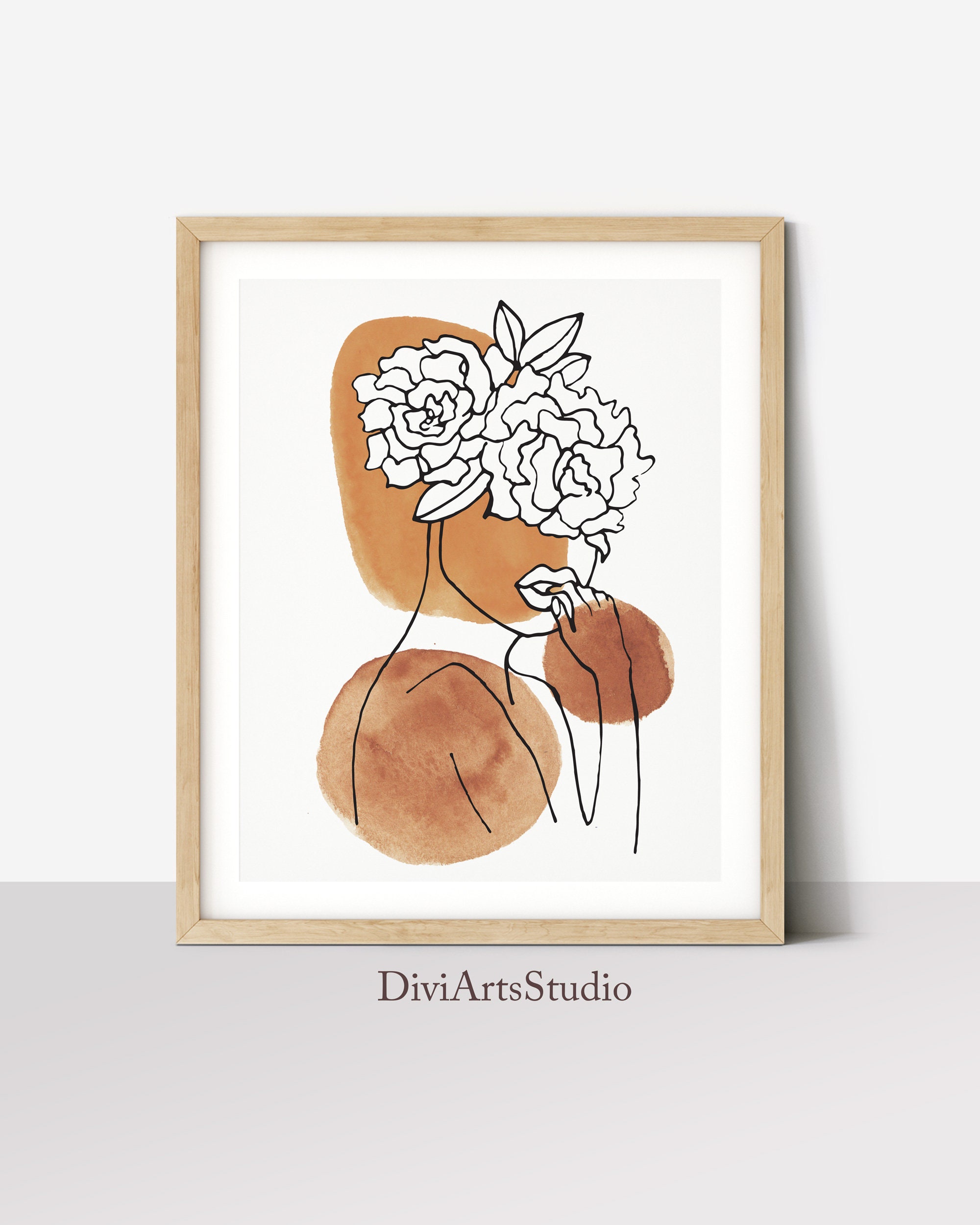 Head of flowers Art Print One line art Flower Line Art | Etsy