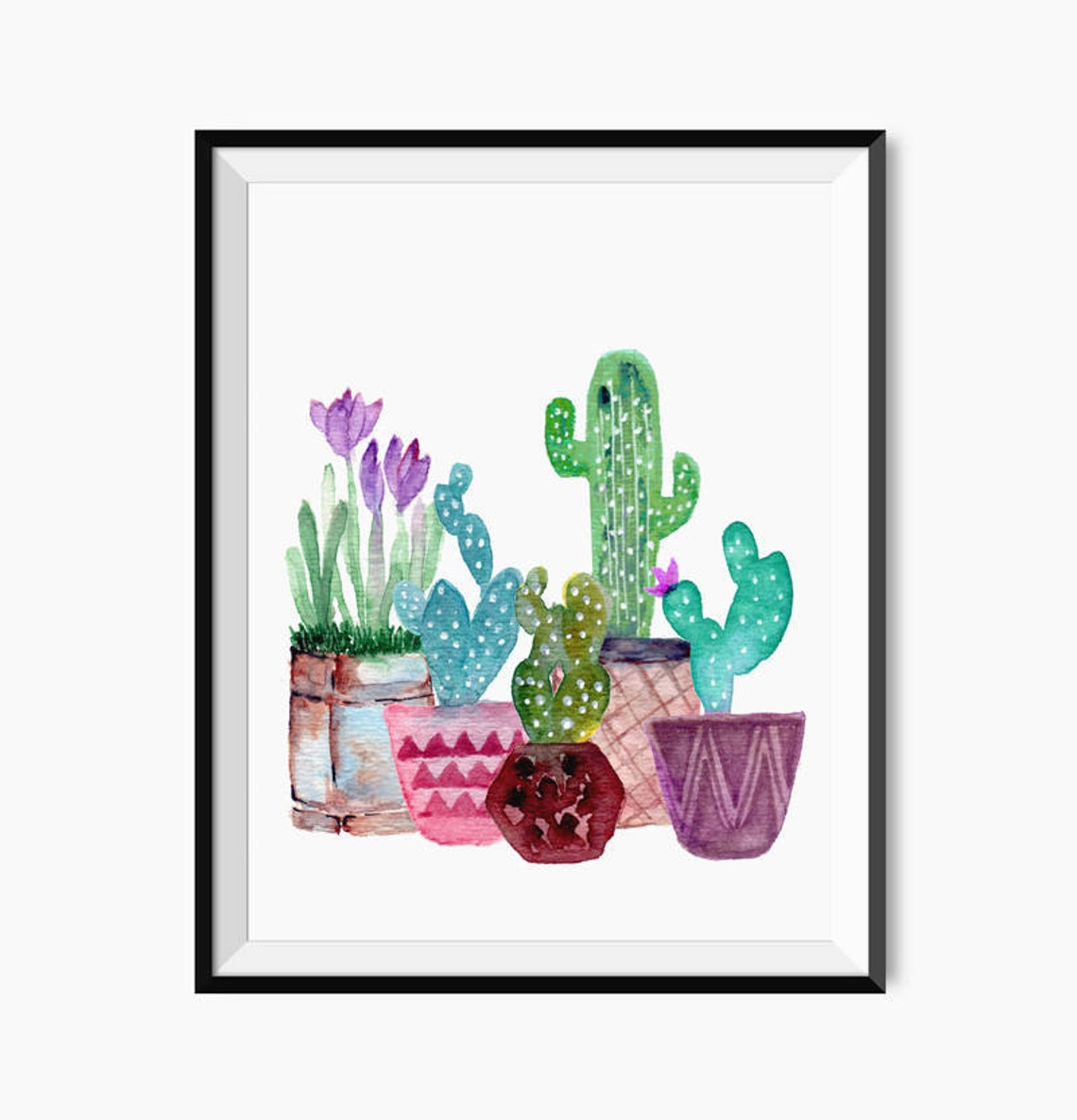 Cactus Wall Art Potted Plants Art Watercolor Cactus Poster | Etsy