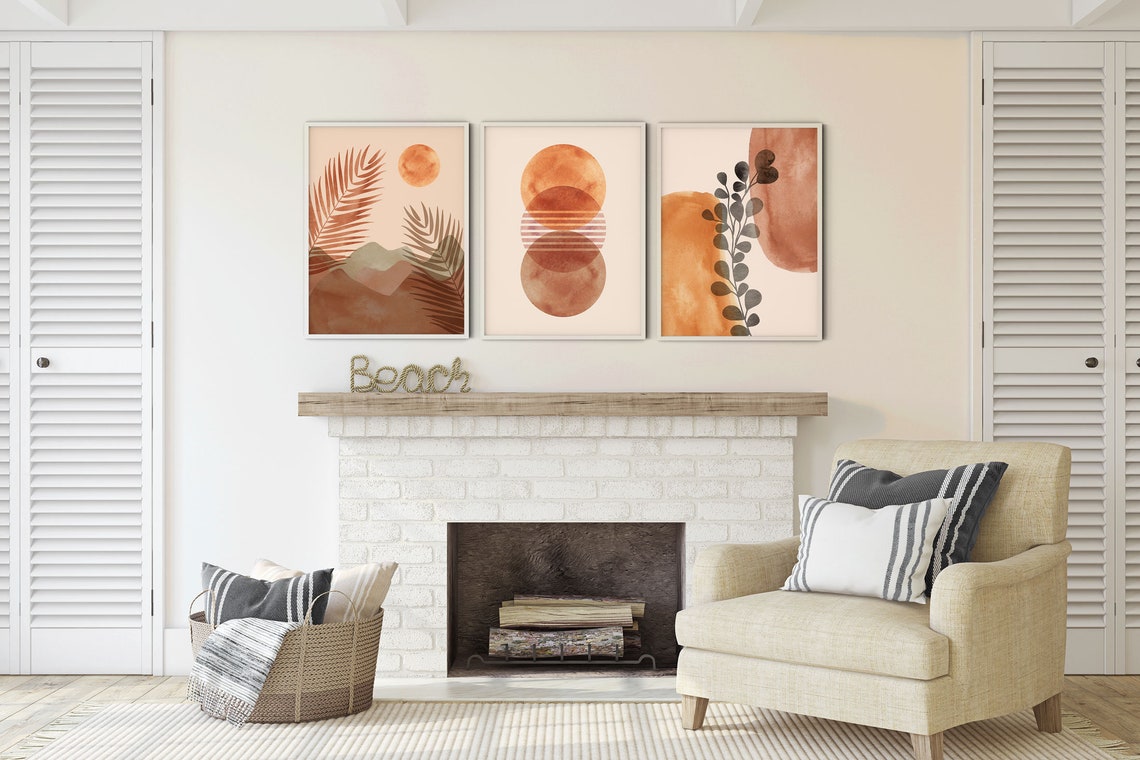 Terracotta Prints Set of 3, Mid Century Modern Art Print, Boho Decor ...