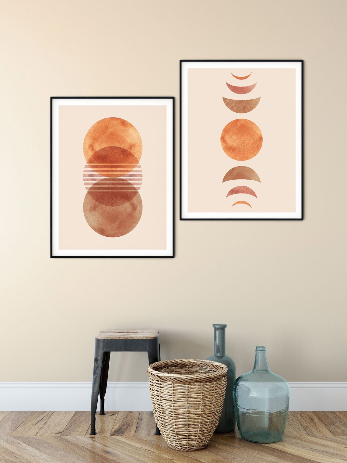 Sun Moon Print Set of Two Prints Abstract Sun Boho Wall - Etsy