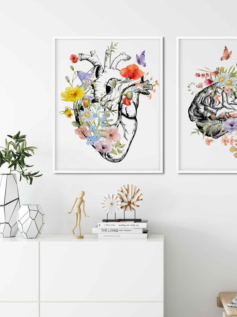 Heart Anatomy Poster Human Heart Print With Flowers Med - Etsy Canada