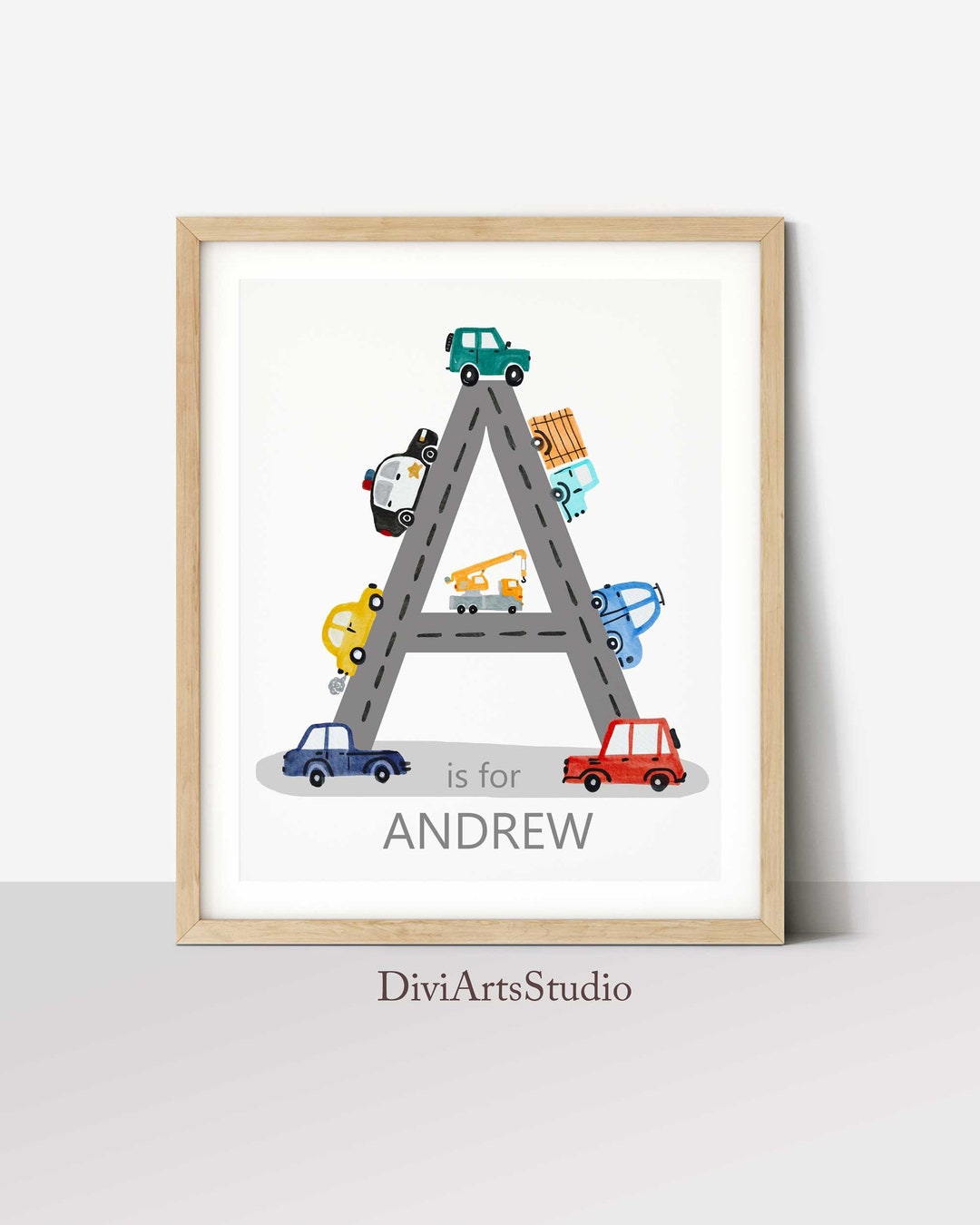 Car Nursery, Vehicles Name Art, Construction Nursery Initial Print ...