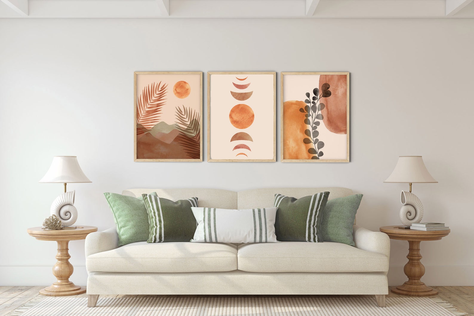 Terracotta Prints Set of 3, Mid Century Modern Art Print, Moon Phases ...