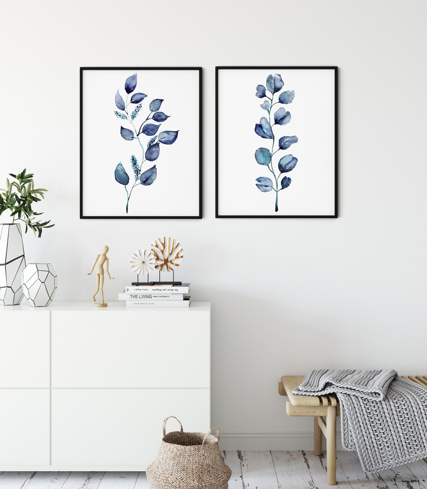 Set of 3 BLUE EUCALYPTUS PRINT Botanical Print set Navy Blue | Etsy