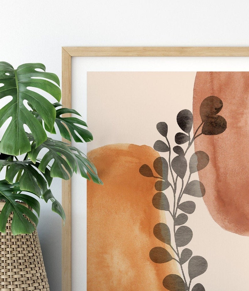 Terracotta Prints Set of 3, Mid Century Modern Art Print, Moon Phases ...