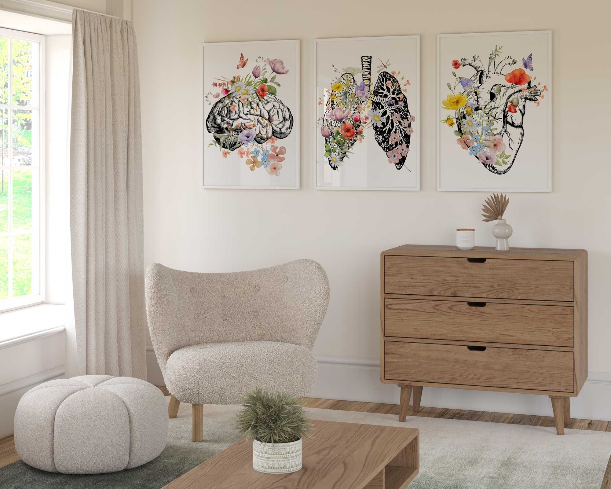 Human Anatomy Poster Set, Brain Heart Lungs Wall Art, Medical Student ...