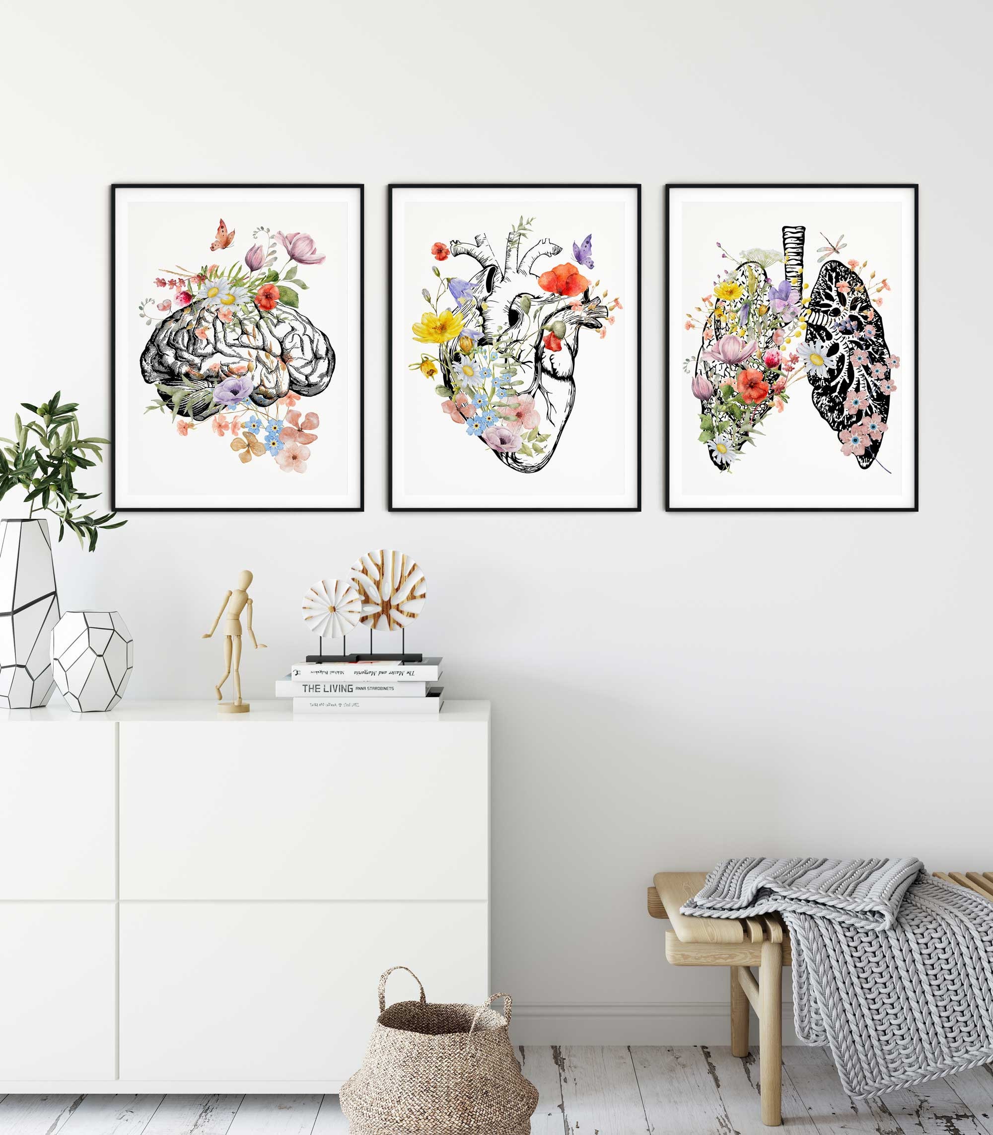 Human Anatomy Poster Set, Brain Heart Lungs Wall Art, Medical Student ...