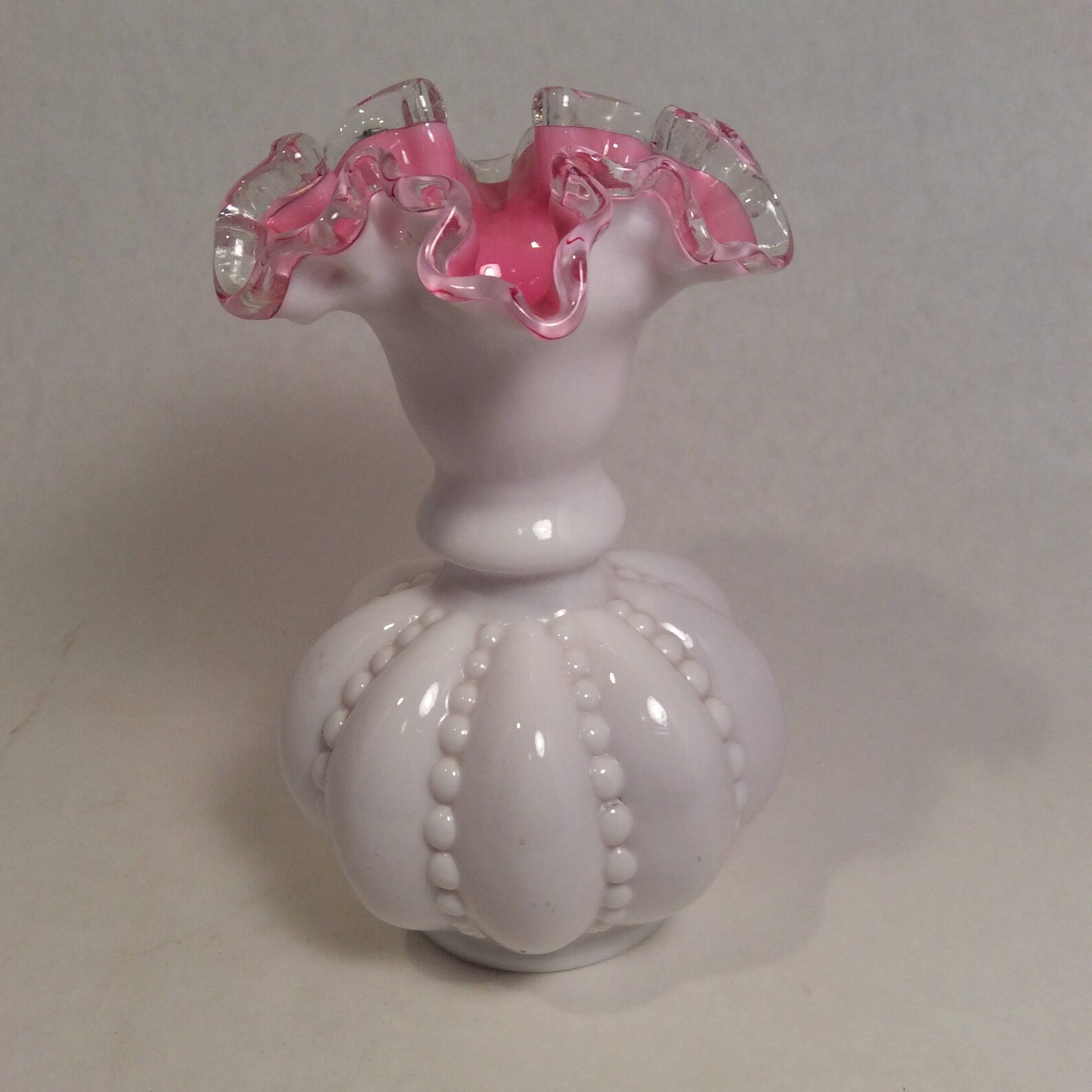 Fenton Milk Glass and Pink Ruffled Vase - Etsy