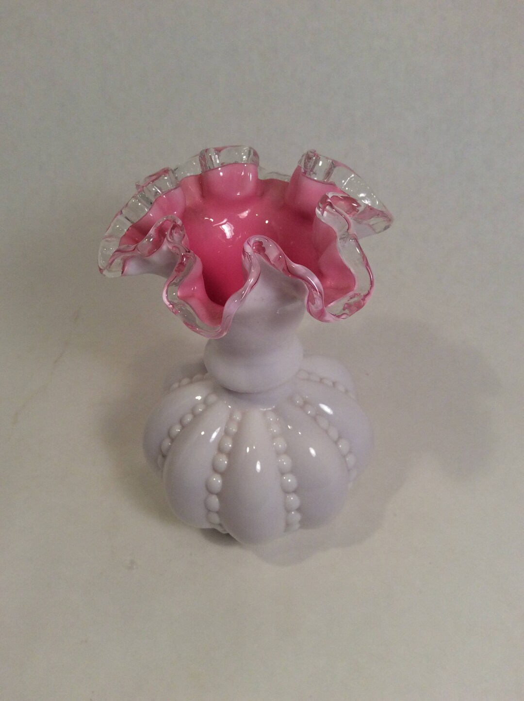 Fenton Milk Glass and Pink Ruffled Vase - Etsy