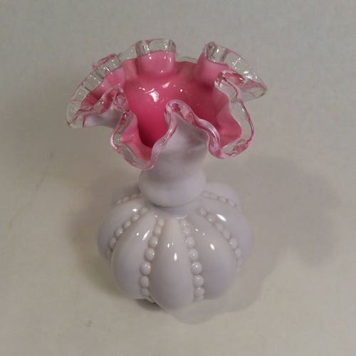 Fenton Milk Glass and Pink Ruffled Vase - Etsy