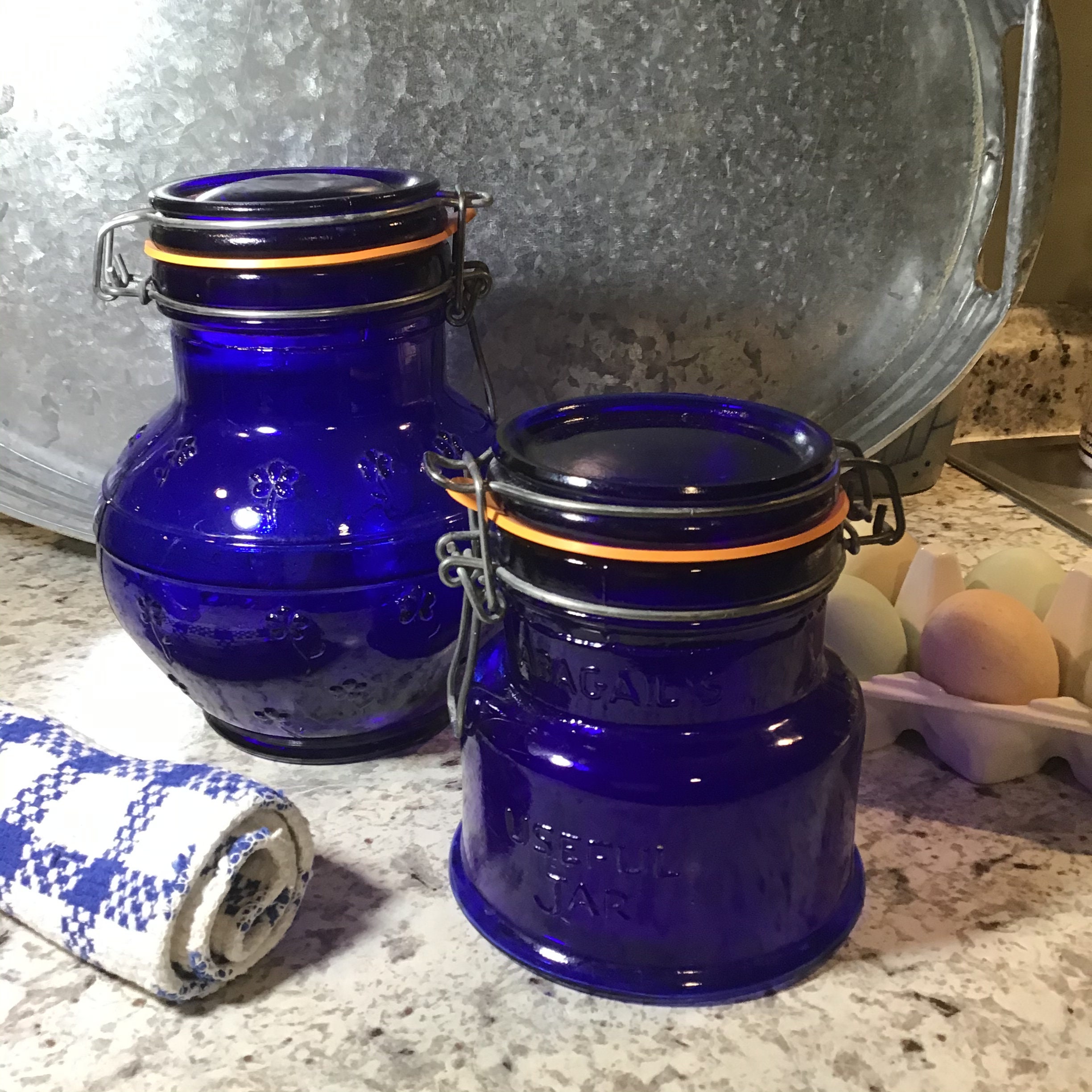 Italian Cobalt Blue Glass Canister Set - Etsy