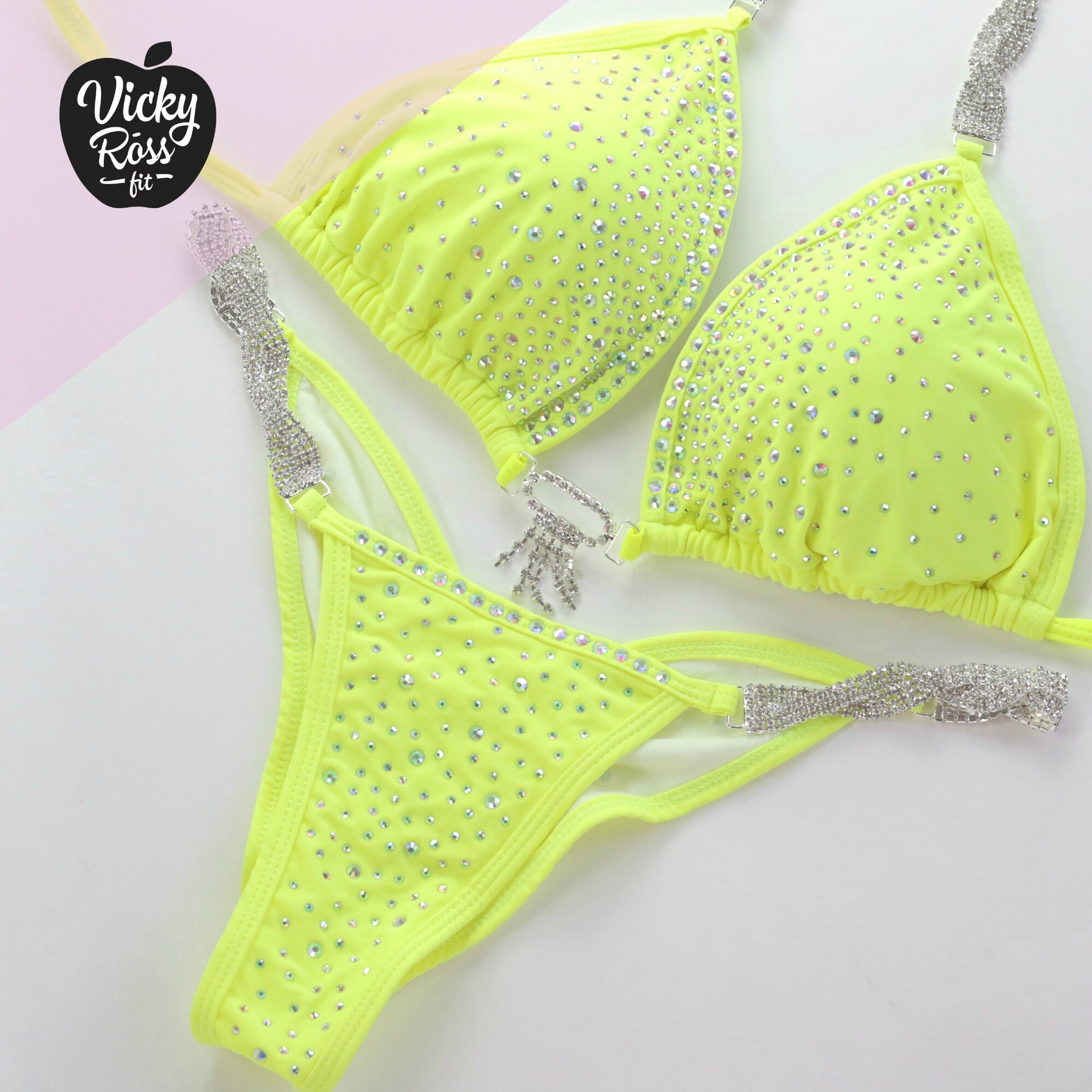 Neon Yellow NPC IFBB Fitness Bikini Competition Handmade Designer Suits ...