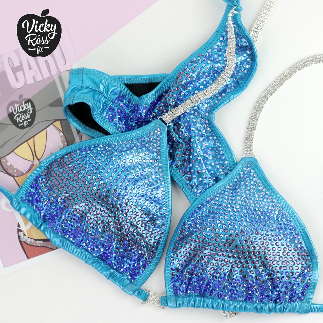 Ombre Metallic Blue Crystal Competition Bikini Posing Suit for Women by ...