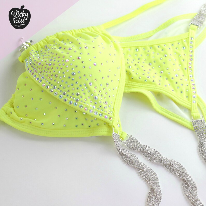 Neon Yellow NPC IFBB Fitness Bikini Competition Handmade Designer Suits ...