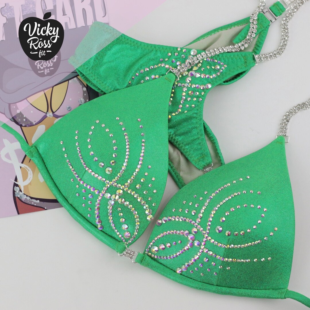 Competition Bikini Set Rhinestone Fitness Competition Suit Green Glam ...
