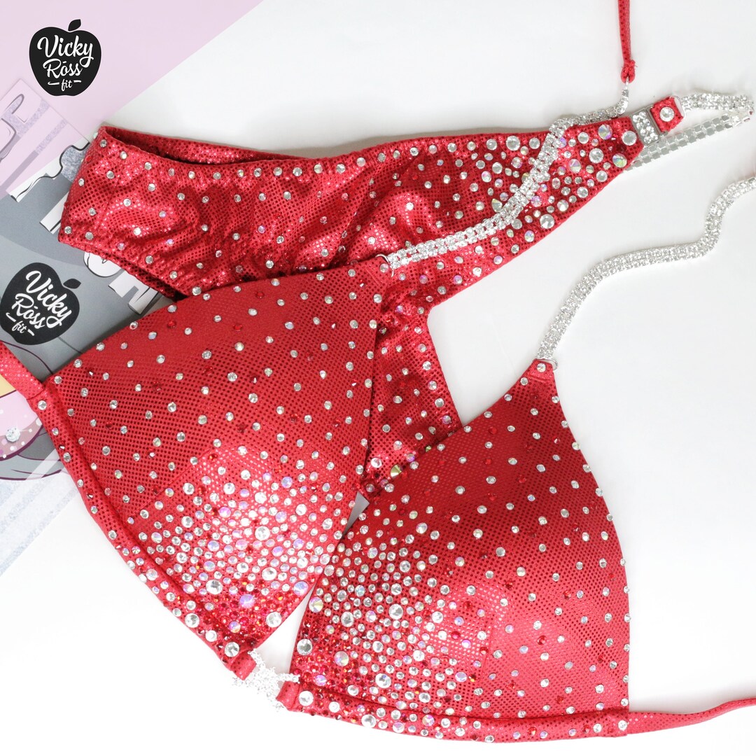 Red Edge Fitness Bikin by Vicky Ross Fit | NPC IFBB Crystal Posing Suit | Red Fitness ...