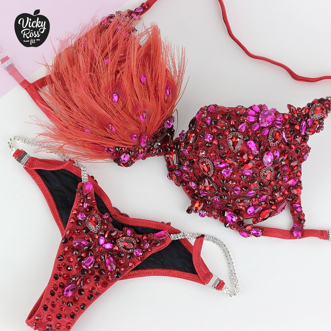 Red WBFF Bikini Diva Competition Suit for Women by Vicky Ross Fit ...