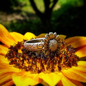 Sunflower Ring Sterling Silver Sunflower Ring With Flower Band Summer ...