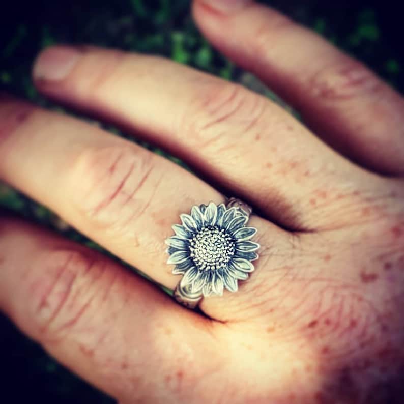 Sunflower Ring Sterling Silver Sunflower Ring With Flower Band - Etsy
