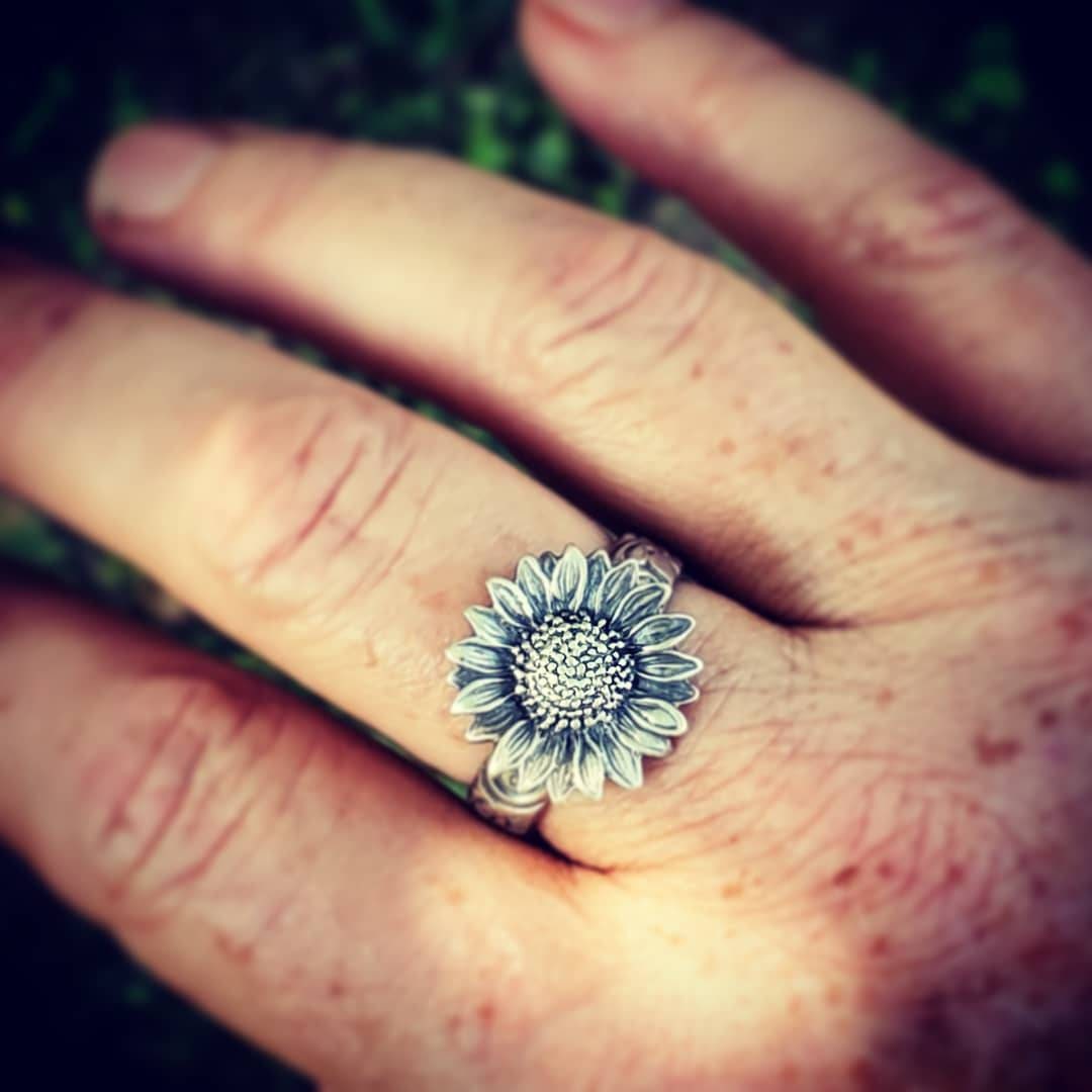 Sunflower Ring Sterling Silver Sunflower Ring With Flower Band - Etsy