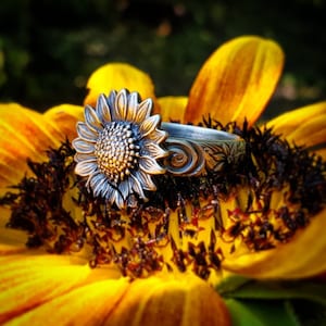 Sunflower Ring Sterling Silver Sunflower Ring With Flower Band Summer ...
