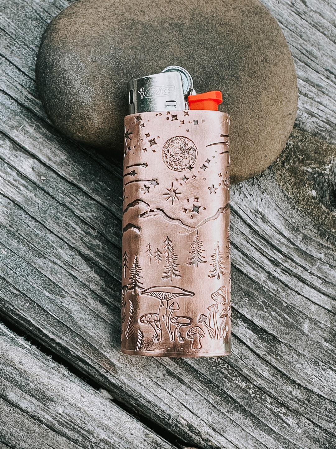 Mini Hand Stamped Copper Lighter Case With Mushroom Wand Lighter Case ...