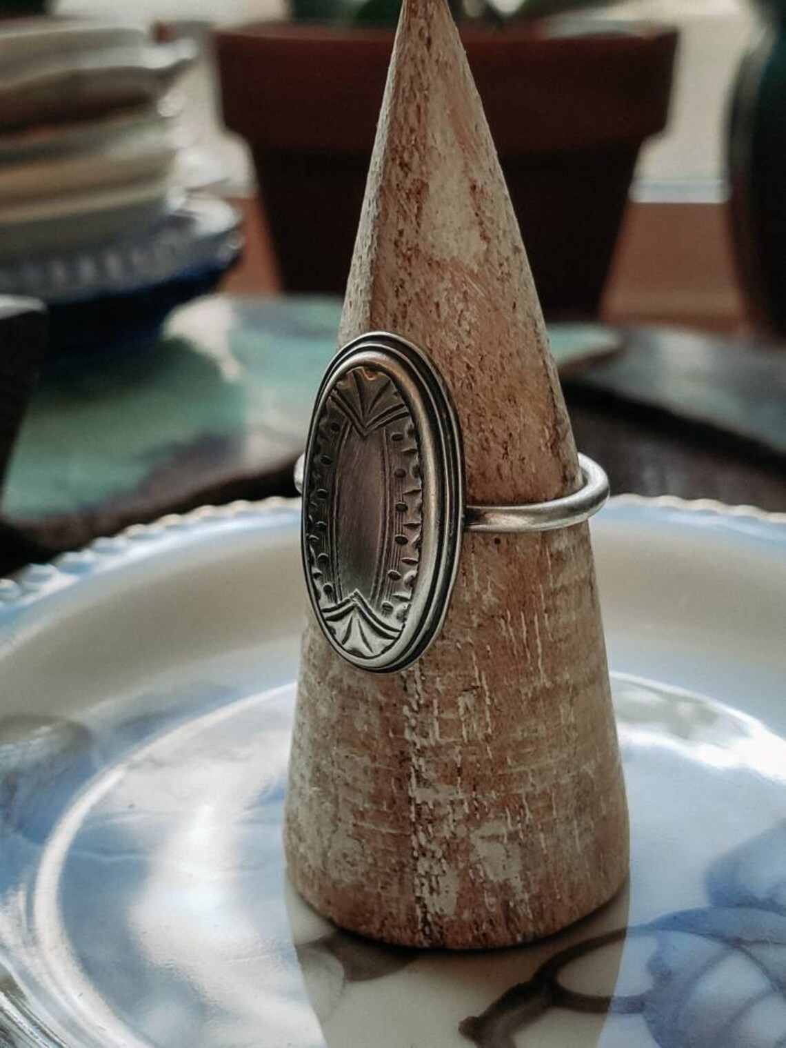 Art Deco Sterling Silver Long Oval Ring Handmade - Etsy