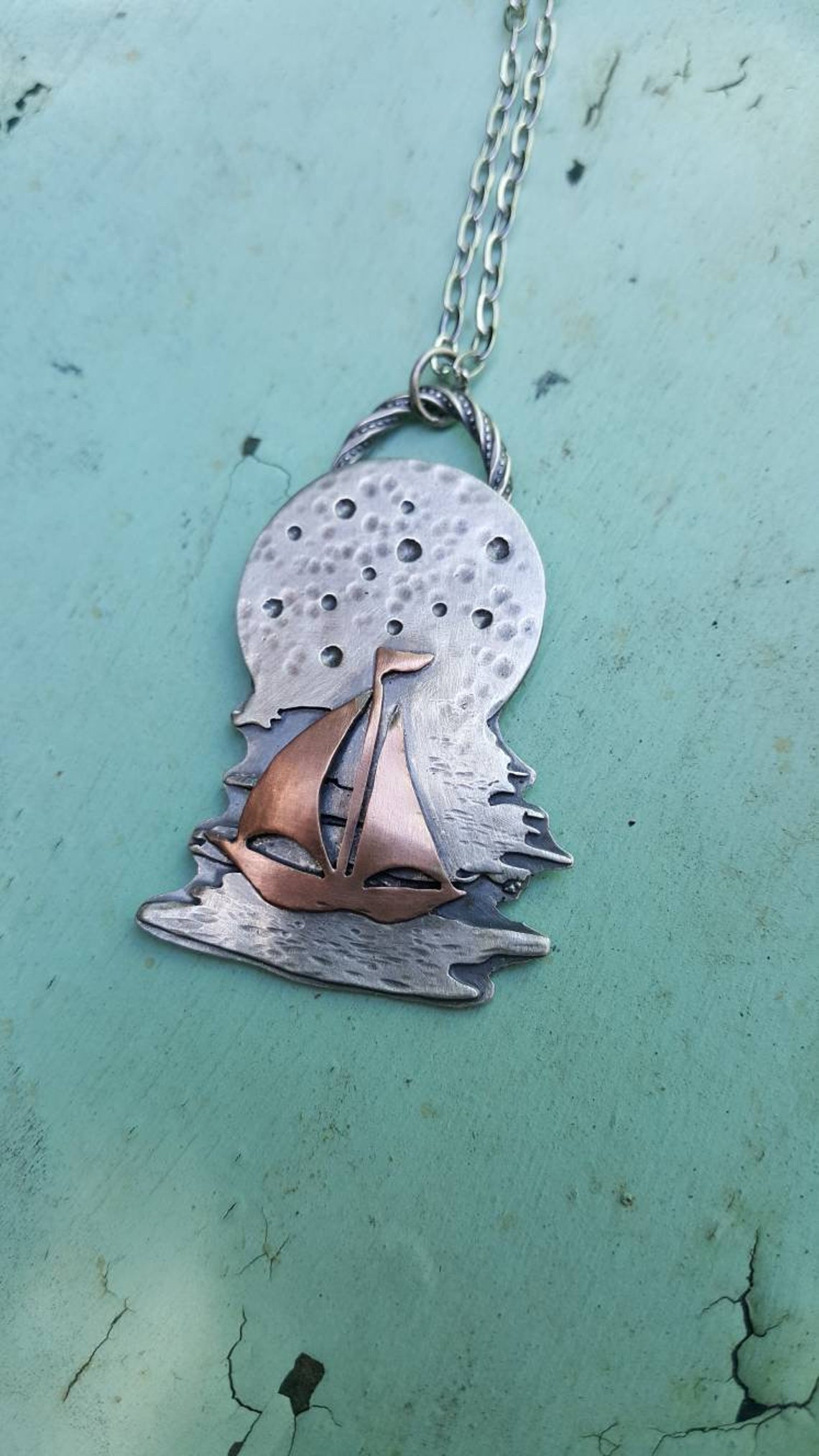 Moon And Sailboat Pendant Necklace On The Water Sailor Jewelry | Etsy