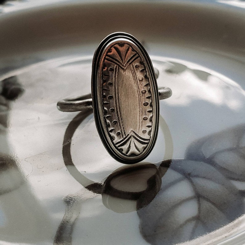 Art Deco Sterling Silver Long Oval Ring Handmade - Etsy