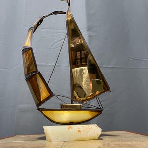 1970s Brutalist Mid Century Nautical Sailboat Sculpture on Stone Base ...