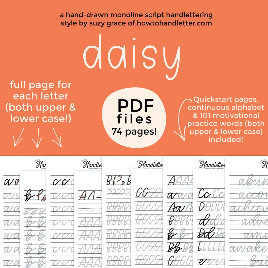 Monoline Script Handlettering Worksheets Larger Sized THE DAISY ...
