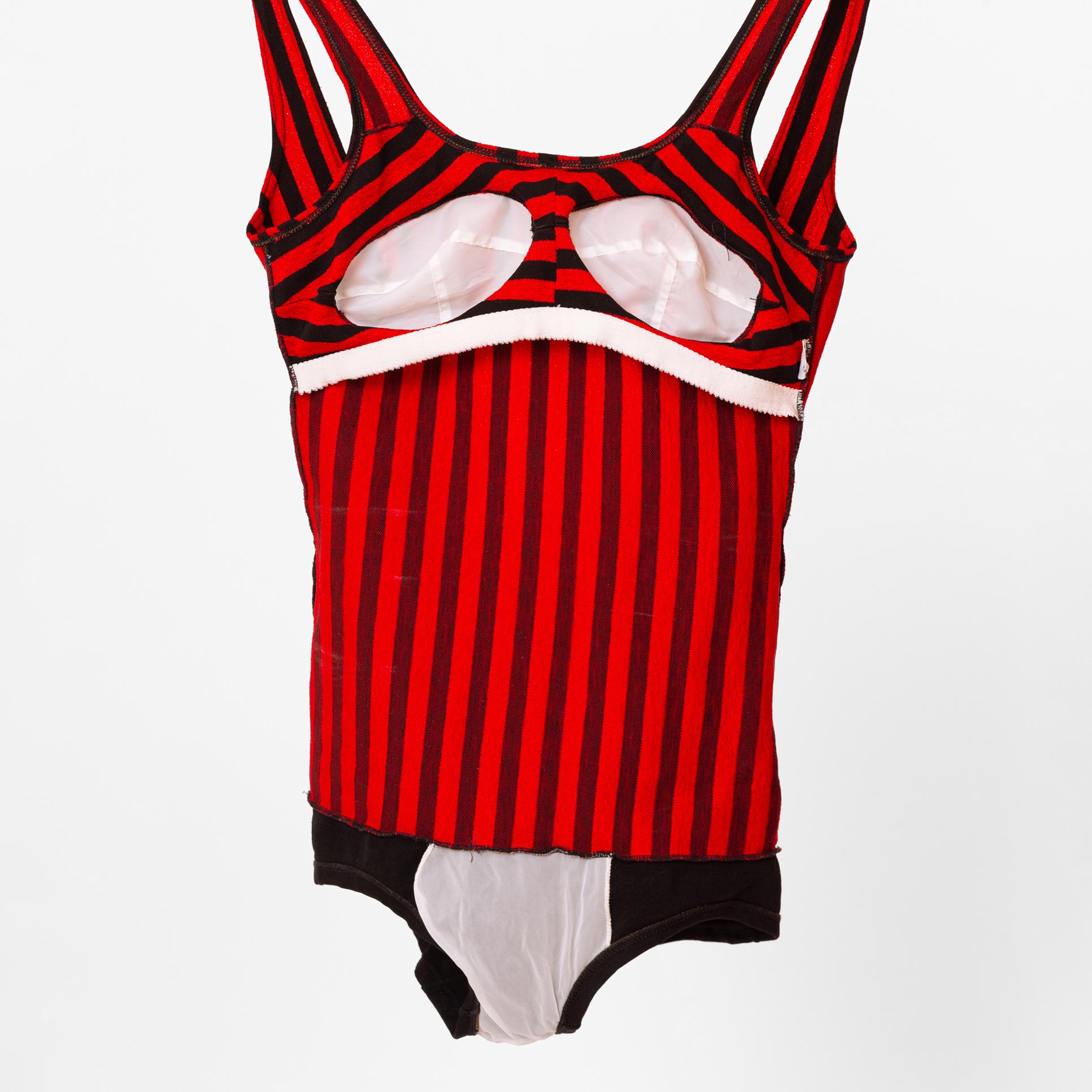 Vintage 70s Red & Black Striped One Piece Swimsuit - Medium | Retro Low ...