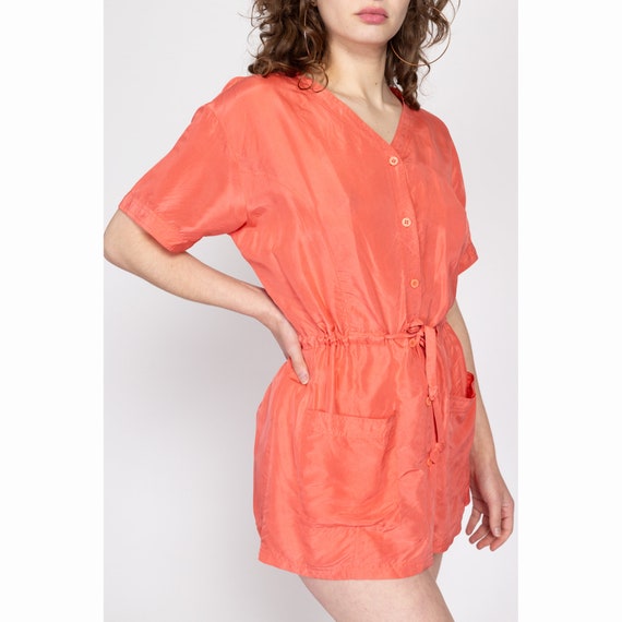Small 80s Coral Pink Silk Micro Mini Shirtdress | Vin… - Gem