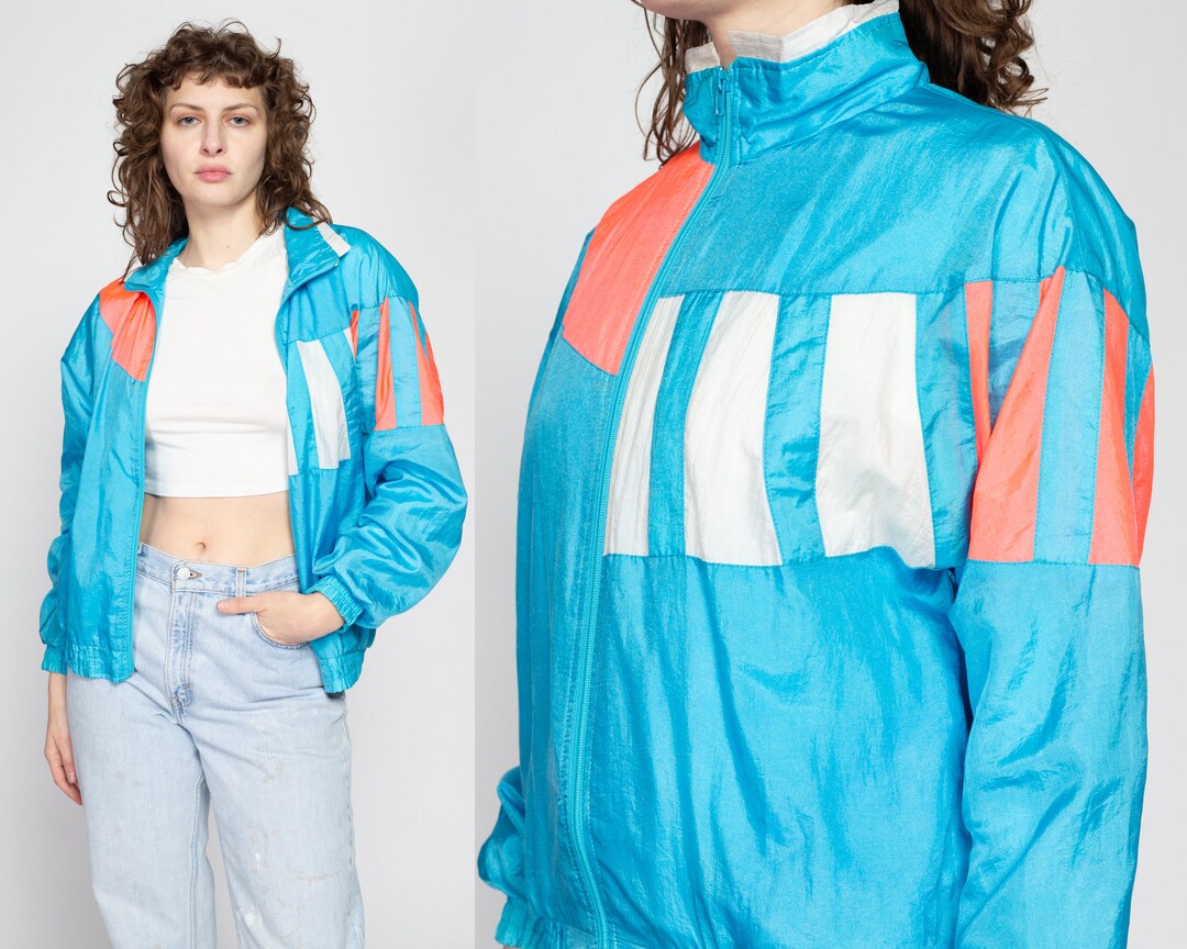 Medium 80s Blue Color Block Windbreaker Retro Vintage Lightweight Zip ...