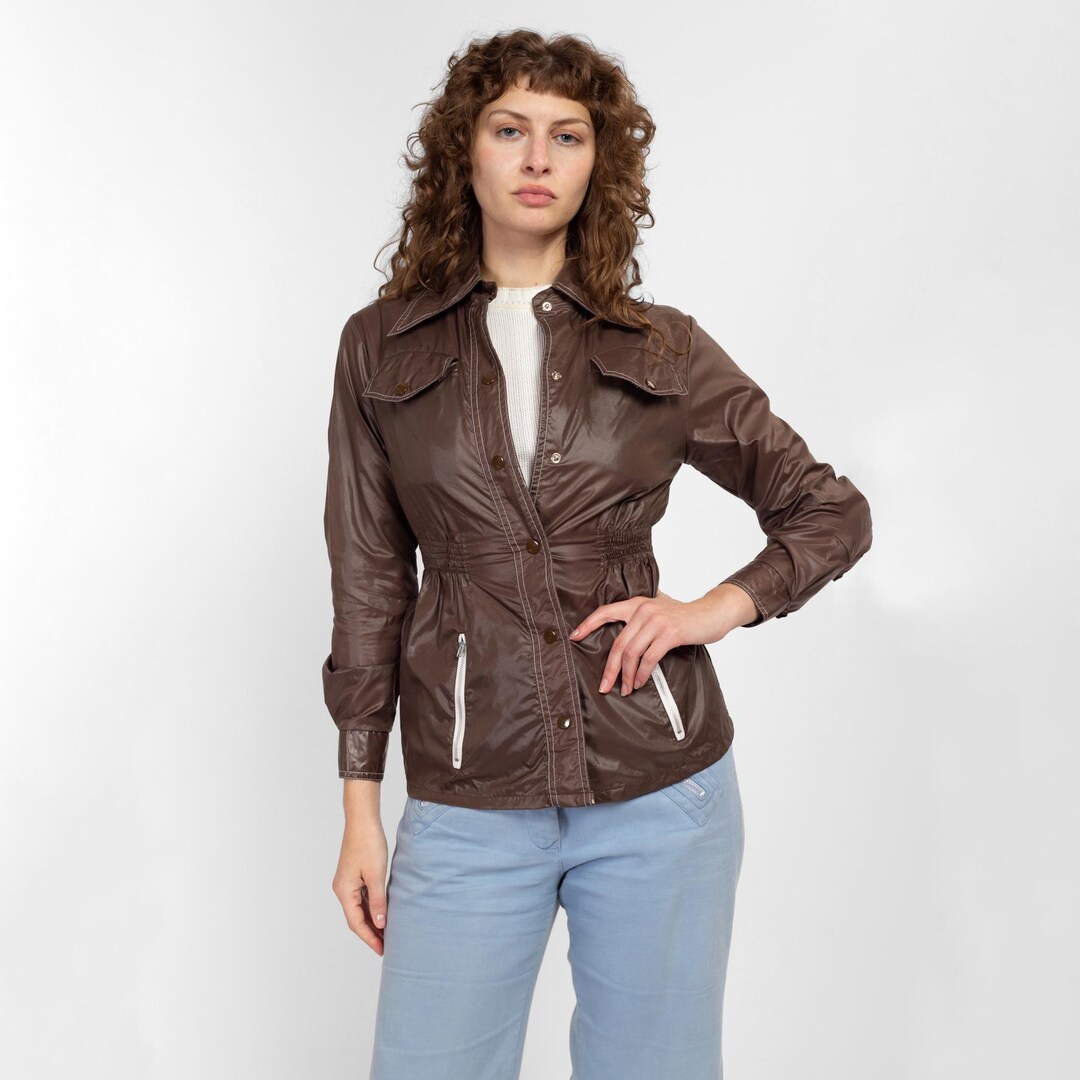 Petite XS 70s Mod Brown Windbreaker | Vintage Snap up Collared ...