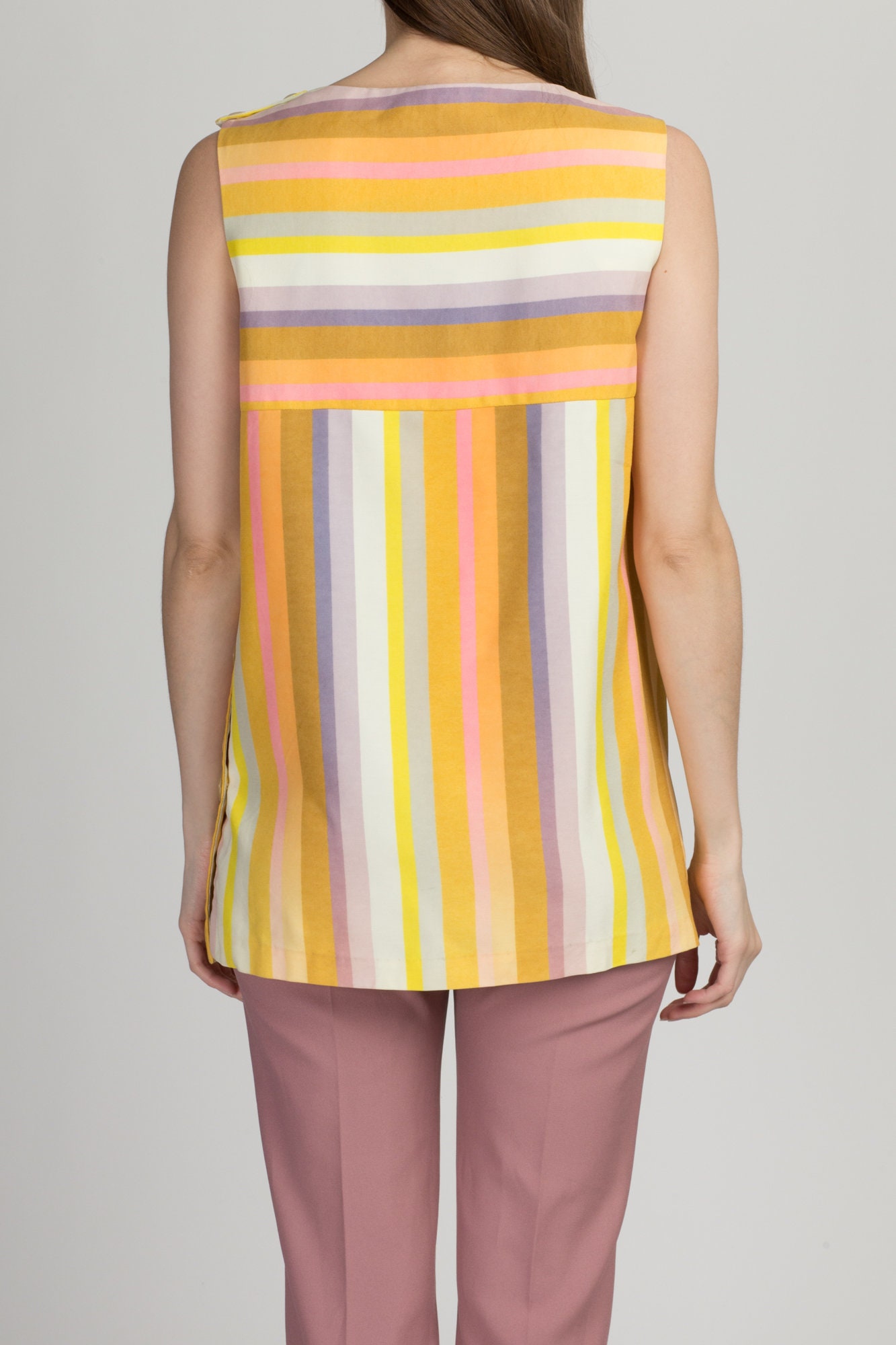 60s Striped Side Button Tank Top Small Vintage Mod Boho | Etsy
