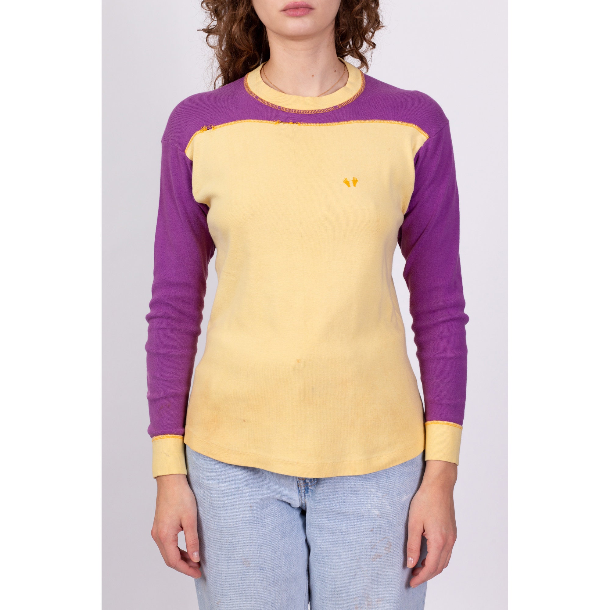70s Yellow & Purple Color Block Ringer Tee Medium Vintage - Etsy