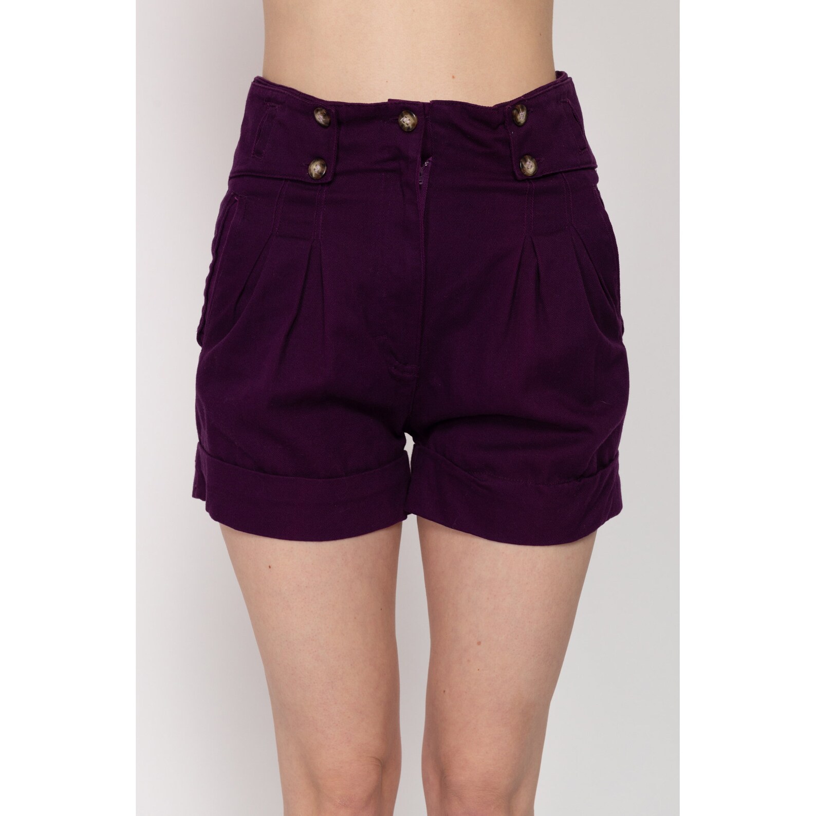 90s Plum Purple High Waisted Shorts - Petite XS | Vintage Pleated ...