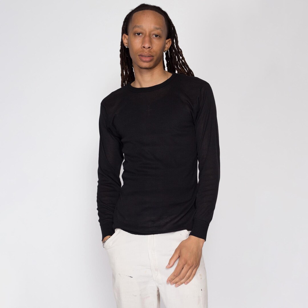 Medium Y2K Black Base Layer Shirt Vintage Medalist Thermal Ribbed ...