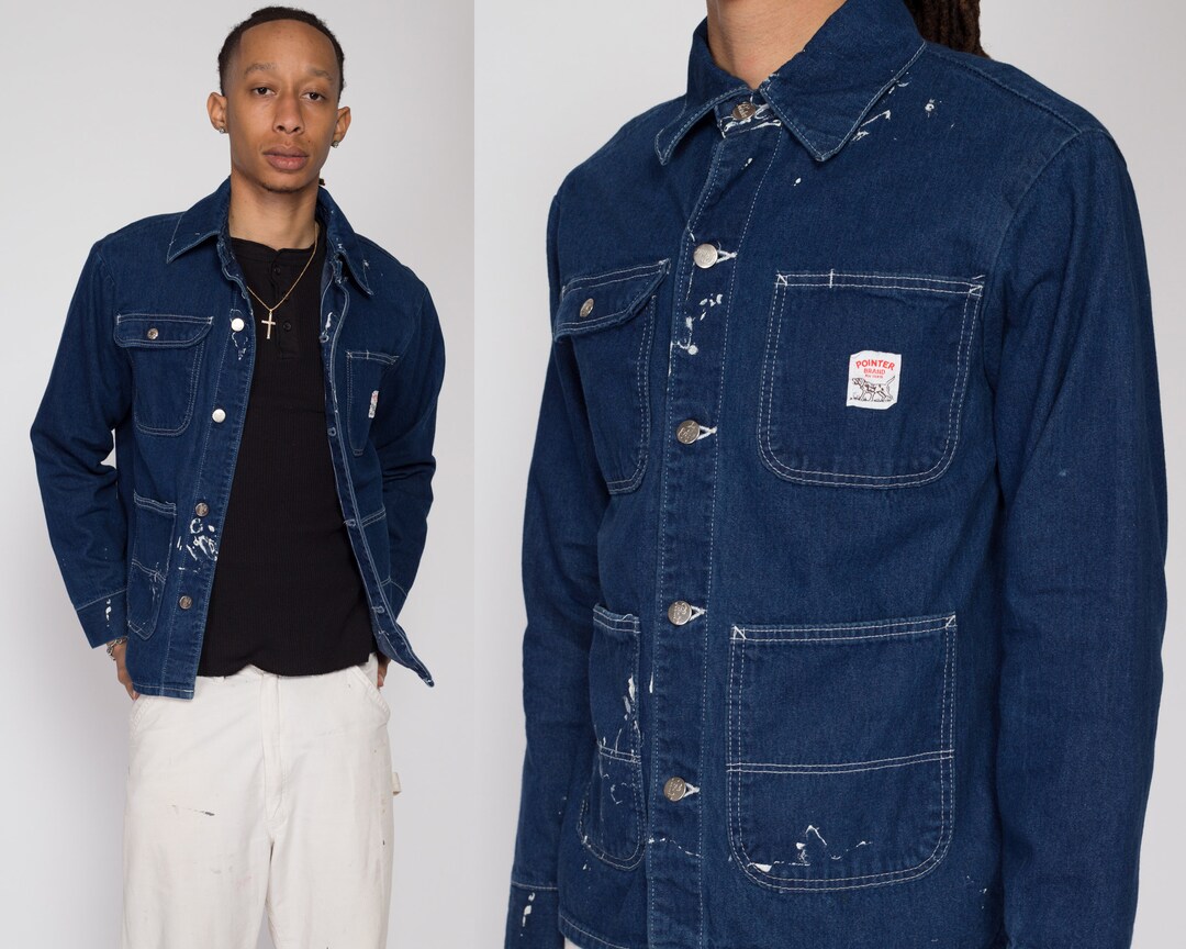 Sm-med 80s Pointer Brand Denim Chore Coat | Vintage Paint Splatter Distressed Workwear Jean ...