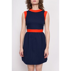 60s 70s Mod Navy Blue Color Block Mini Dress - Small | Vintage A Line ...